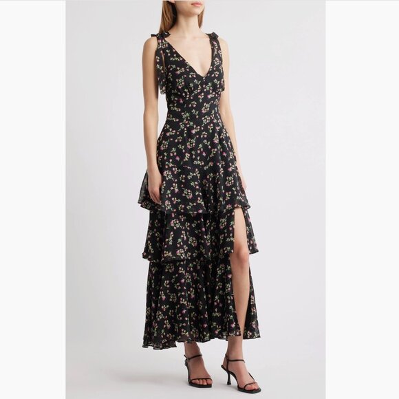 Lulus | Dresses | Lulus Arya Tiered Floral Chiffon Maxi Dress | Poshmark